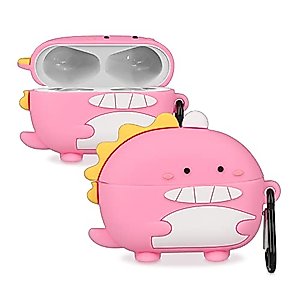 kwmobile Silicone Case Compatible with Huawei Freebuds Pro - Case Soft Cover - Cute Dinosaur Pink/White/Dark Pink