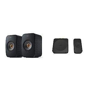 KEF LSX II Wireless HiFi Speaker System (Carbon Black) and KEF KW1 Wireless Subwoofer Adapter Kit, KW1TXRX, Black