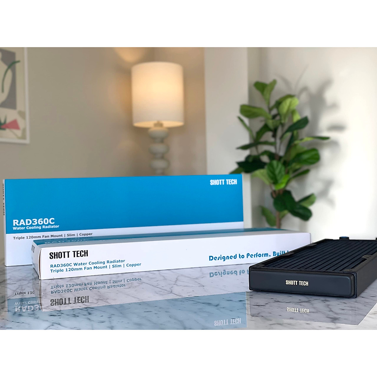 Shott Tech RAD360C Copper Water Cooling Radiator, 360mm, Slim Triple, Black