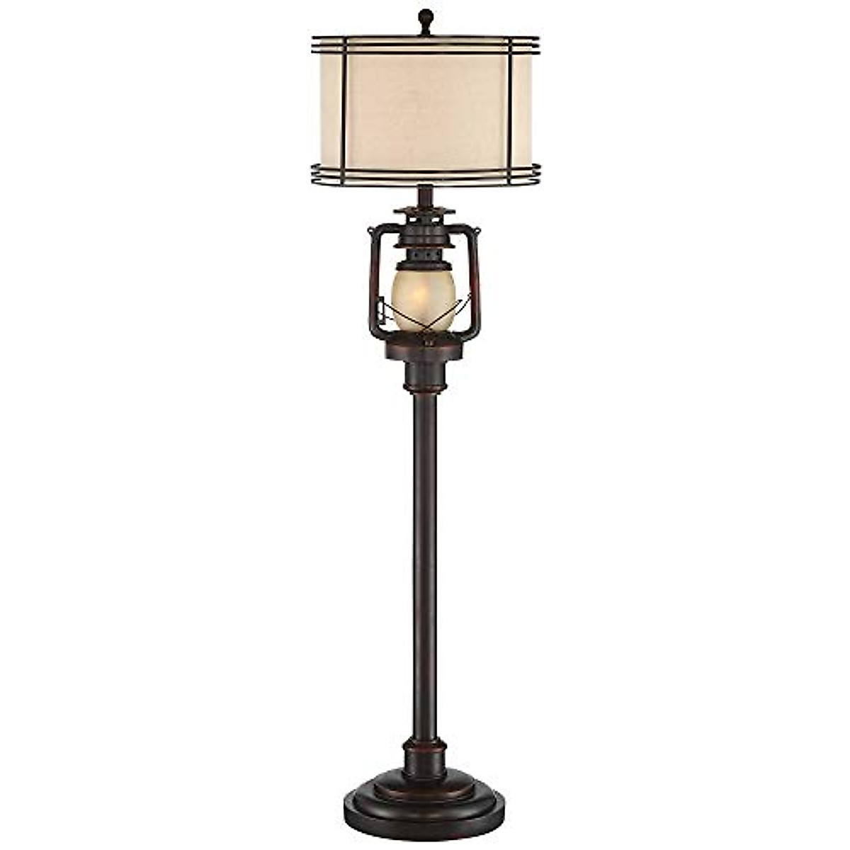 Barnes and Ivy Henson Rustic Industrial Farmhouse Standing Floor Lamp with Night Light Glass 63" Tall Bronze Earthy Fabric Drum Shade Decor for Living Room Reading House Bedroom Home