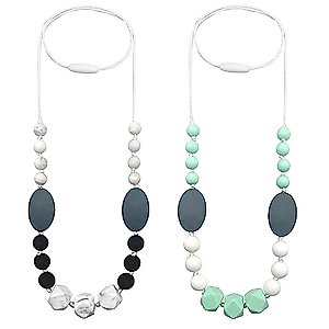 Baby Teething Necklace for Mom to Wear, 2 Pack Silicone Chew Necklaces for Sensory Kids, Baby Nursing Necklaces Teether Toys for Boys, Girls, Toddler to Reduces Anxiety