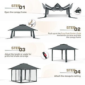 EAGLE PEAK 13x13 Pop Up Gazebo with Mesh Netting, Easy Up Screened Canopy for Patio and Backyard, Easy Set up Outdoor Gazebo (Gray)