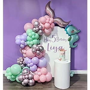 GDSTARS Mermaid Balloon Garland Arch Kit Pastel Pink Purple Balloon, Double Balloon for Girl Birthday Party Bridal Shower Bachelorette Engagement Party Decorations