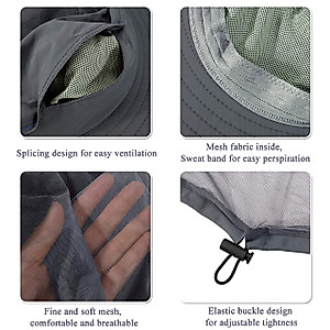 FALETO Men's t Safari Mesh Hats Outdoors Fishing Hat Sun Proction Cap with Neck Flat Bonnie Bucket Adjustable Caps Gorras para Hombres Summer Hunting Large Brim Hat for Women Grey