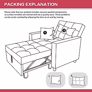 Litbird [UPDATED] Convertible Chair Sleeper Bed, Stepless Adjustable Backrest, Futon Chair Turns Into Bed, Sleeper Sofa for Living Room, 3 in 1, Imitation Flannel, Dark Green