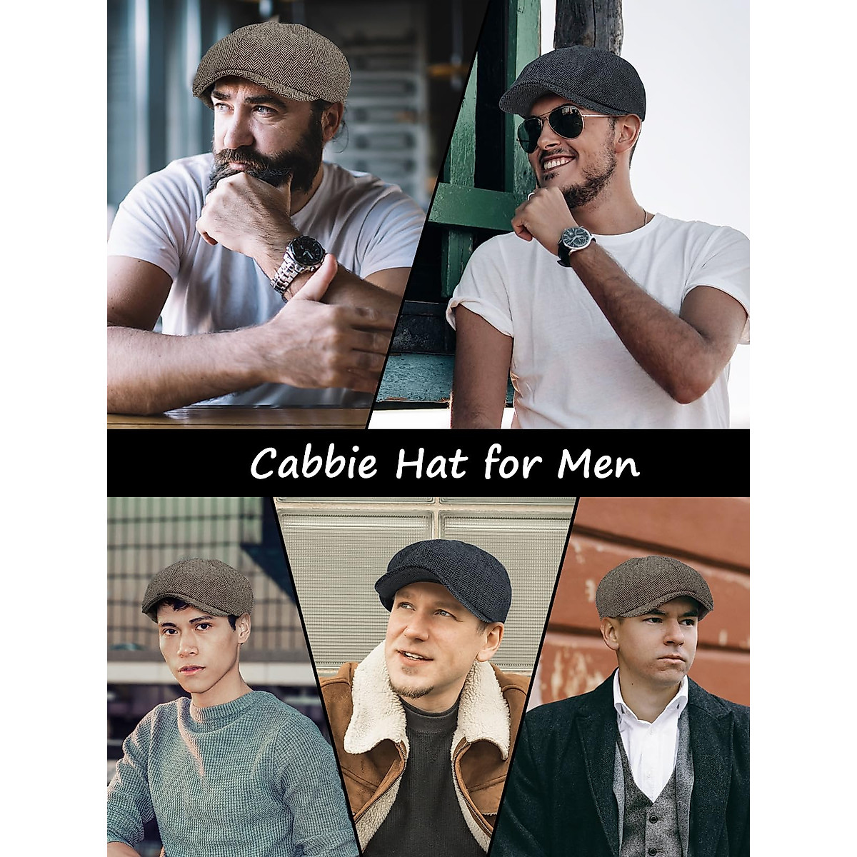 2 Pack Newsboy Hats for Men Classic 8 Panel Wool Blend Ivy Hat