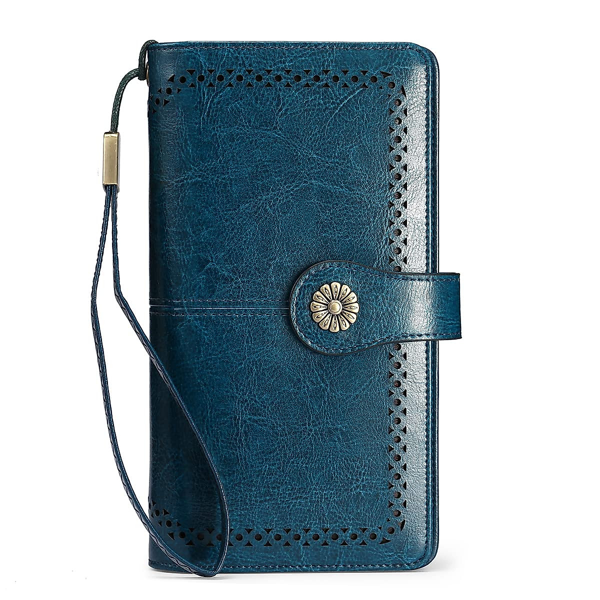 MANBANG Wallets for Women Leather Credit Card Holder with RFID Blocking Large Capacity Wristlet (Blue)