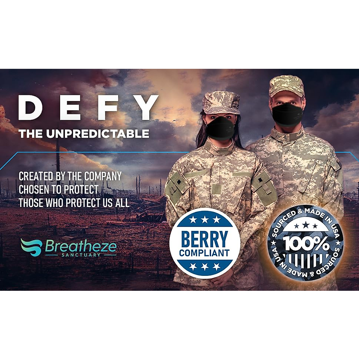 Breatheze KN95 Face Masks Made In USA FDA Registered - Disposable KN95 Mask - 3D Style, 10-pack Black