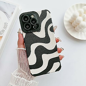 INJPCUCA Designed for iPhone 13 Pro Case, Cute Wave Pattern Design Black Protective Case for Women Girls PU Leather Silicone Slim Shockproof Cover for iPhone 13 Pro 6.1", Beige White