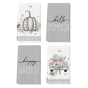 Artoid Mode Truck Leaves Hello Pumpkin Fall Kitchen Towels Dish Towels, 18x26 Inch Happy Harvest Decoration Hand Towels Set of 4