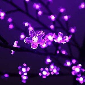 FUCHSUN Solar Blossom Tree 6 FT Garden Led Tree Light with 200 Flowers Outdoor Pathway Light Tall Artificial Tree for Spring Decoration (Purple)