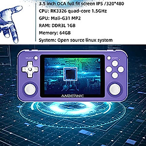 Voacle RG351P Handheld Game Console, Retro Game Console Open Linux Tony System RK3326 Chip 64G TF Card 2500 Classic Games 3.5 Inch IPS Screen (Purple)