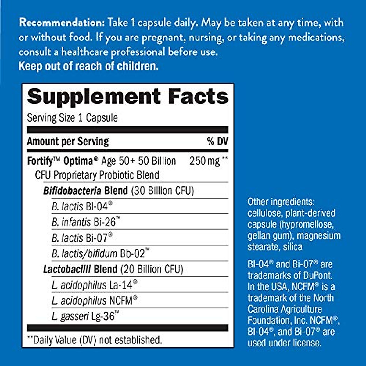 Nature's Way Fortify Optima Daily Probiotic for Men and Women 50+, 50 Billion Live Cultures per serving, Supports Digestive, Immune, and Colon Health*, 30 Vegan Capsules