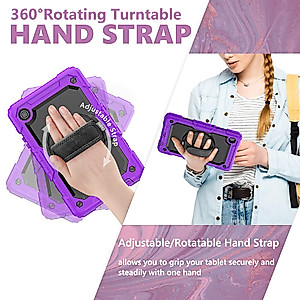 CLARKCAS Case for Samsung Galaxy Tab A7 Lite Case 8.7 inch 2021(SM-T220/T225/T227) with Screen Protector Pencil Holder Kids Shockproof Silicone Cover 360 Stand Hand Strap for Galaxy A7 lite,Purple