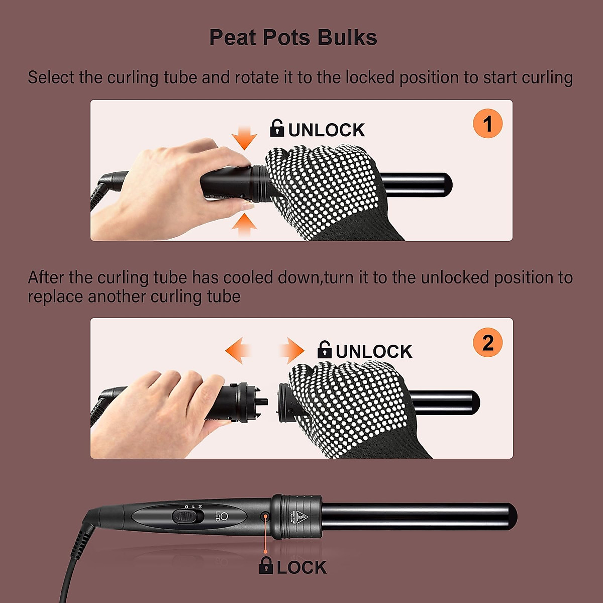 5 In 1 Curling Wand Set, Curling Iron Interchangeable Ceramic Barrels (0.35-1.25 Inch), Heating Hair Curler Kit with Protective Glove & 2 Clips Ceramic Coated for All Hair Types, Gift for Girls, Women