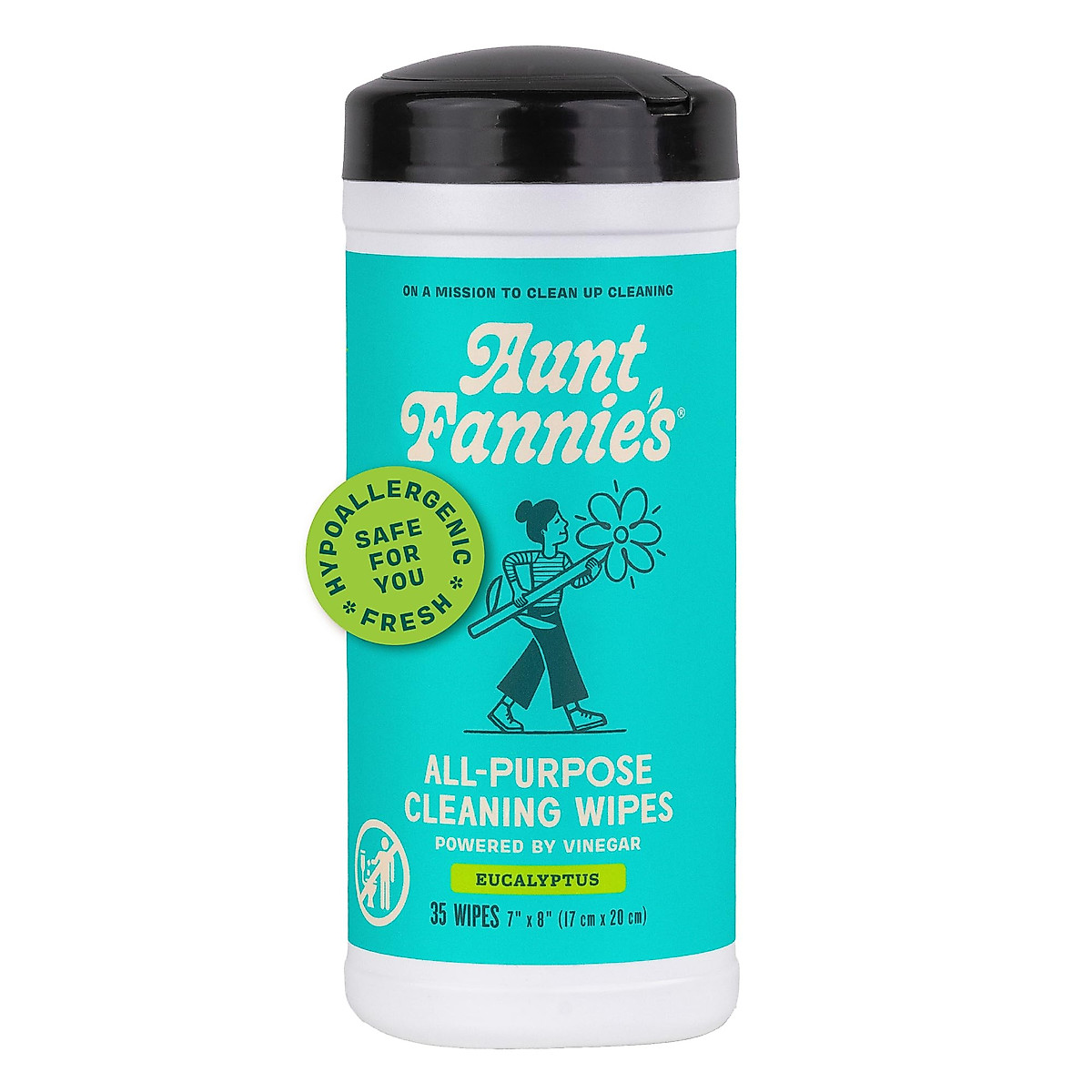 Aunt Fannie's Natural Cleaning Vinegar Wipes, Multipurpose Surface Cleaner, Eucalyptus Scent, 35 Count (Pack of 1), Packaging May Vary
