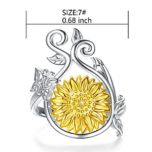 Sunflower Ring for Women S925 Sterling Silver You Are My Sunshine Positive Meaning Sunflower Jewelry Gifts for Mom Wife Daughter Sister