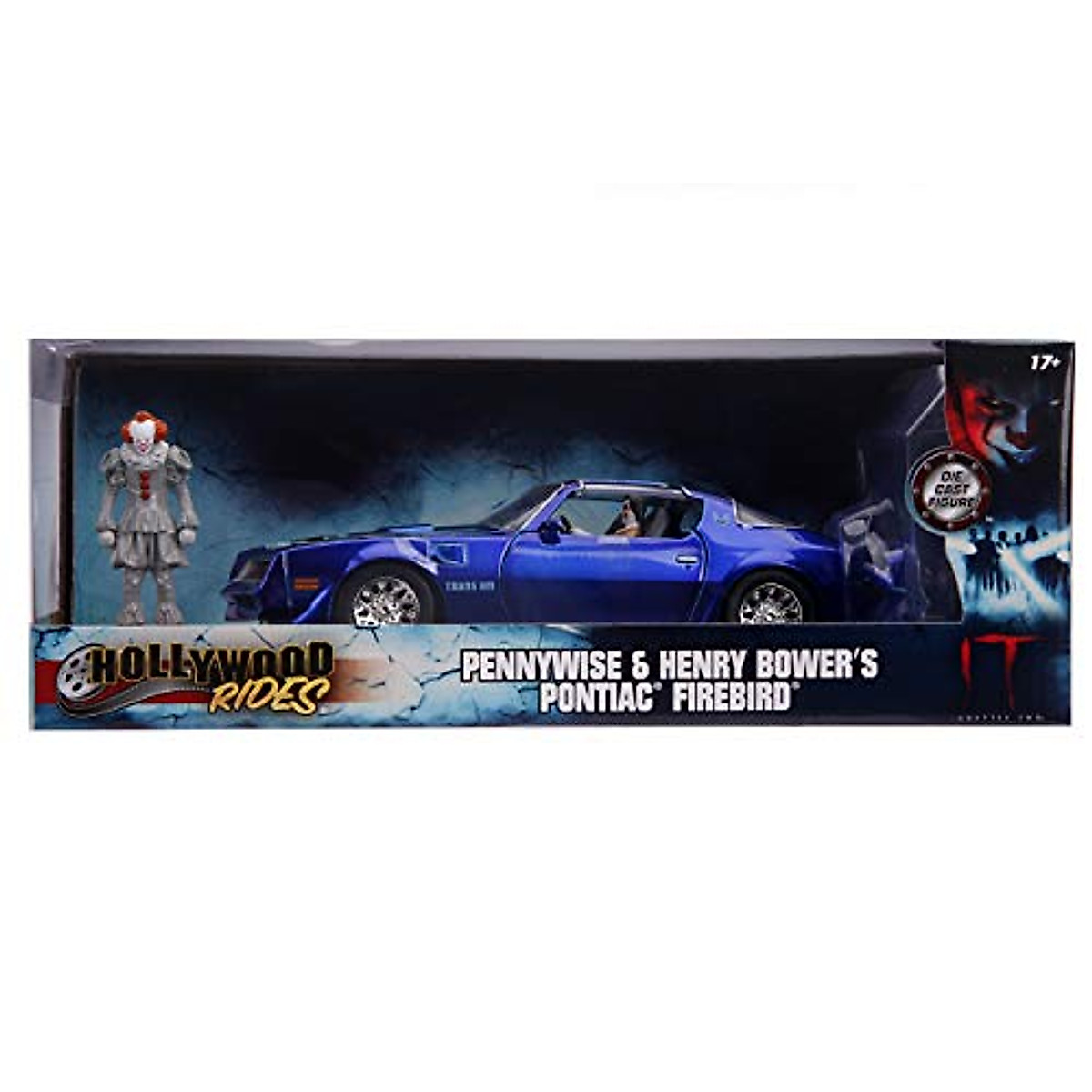 Jada Toys Hollywood Rides It Chapter Two Pennywise & Henry Bower's Pontiac Firebird, 1: 24 Blue Die-Cast Vehicle with 2.75" Die-Cast Figure
