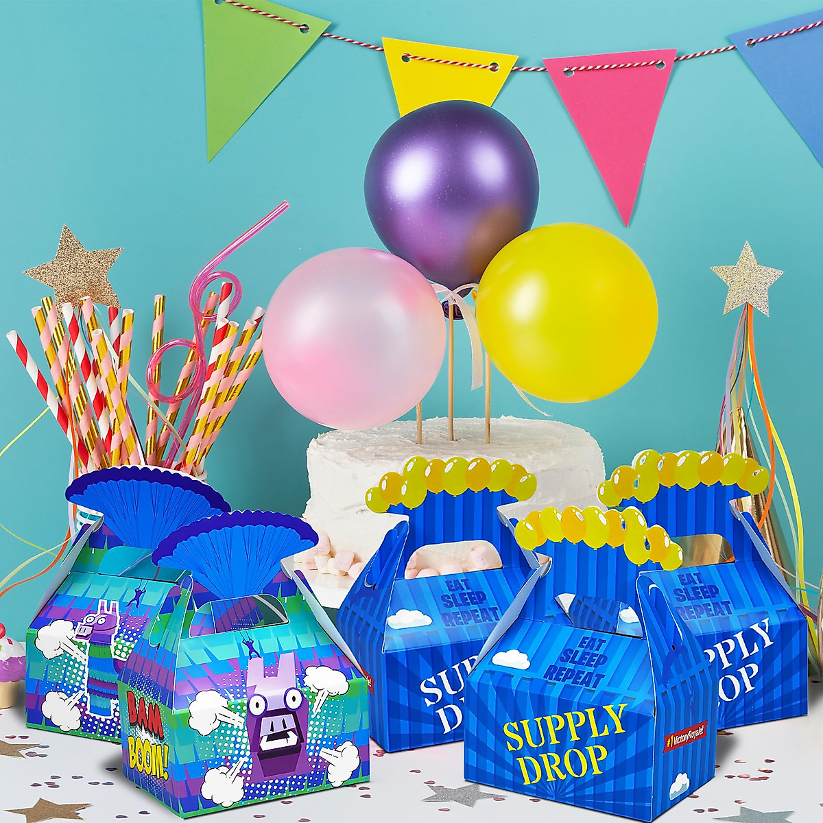 Haxpacal 16 Pcs Video Game Llama Goodie Bags Party Boxes for Battle Gamers Birthday Party Supplies Decorations Favors