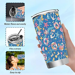 Sea Ocean Blue Waves Ocean Stainless Steel water bottle with straw with Lid and Straw coffee mug for hot and cold drinks safe tumbler with straw 20 OZ