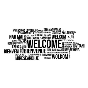 Vinyl Wall Art Decal - Welcome Collage - 22" x 56" - Modern Cute Inspirational Fun Optimistic Quote Sticker for Office Lobby Studio Business Entry Way Door Windows Coffee Shop Decor (Black)