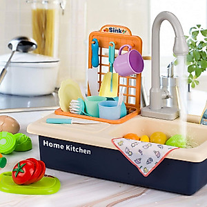 GrowthPic Pretend Play Kitchen Sink Toys Accessory, Upgraded Electric Faucet Replacement, Play Kitchen Accessory for Boys Girls Toddlers