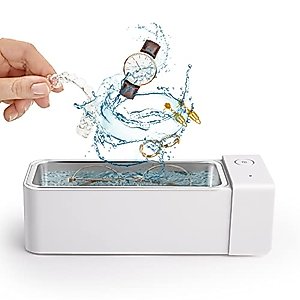 Ultrasonic Jewelry Cleaner, EIWEI 50kHz Ultrasonic Cleaner, 600ML Jewelry Cleaning Machine with SUS304 Material, 3-Minutes Quick Cleaning for Ring, Eyeglass, Retainer, Makeup Brush, Coins (White)