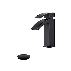 JAKARDA Single Handle Waterfall Bathroom Fuaucet with Drain Assemblely and Escutcheon, Black (Matte Black)