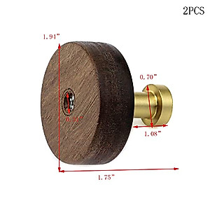 Faotup 2PCS 1.94" Round Walnut Wood Coat Hook Wall,Brown Self Adhesive Wall Hooks Decorative,Wooden Hooks for Hanging,Walnut Hook Wall Mount Wood,1.94×1.94×1.75inches