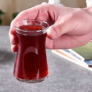 Volarium Turkish Tea Glass Cups: Traditional Tea Set of 6 with Modern Design, Tea Mugs and Coffee Mugs Clear Glasses, 5 ¾ OZ