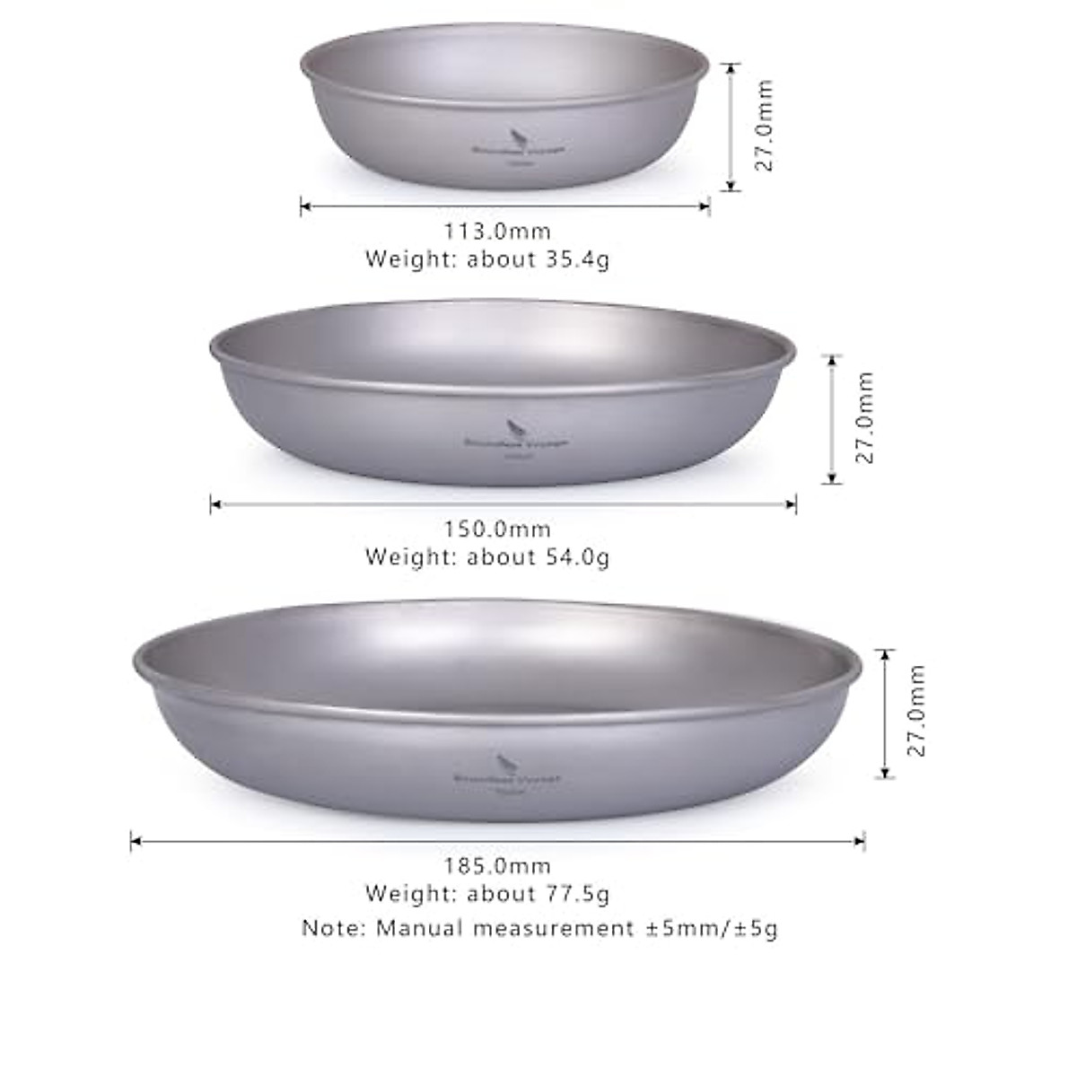 iBasingo 3 Pieces Titanium Plates Set Camping Metal Durable Cooking Pan Dishes Plates Saucer Ultra-light for Outdoor Camping Tableware Cookware Mess Kit with Carry Mesh Bag Ti1104T