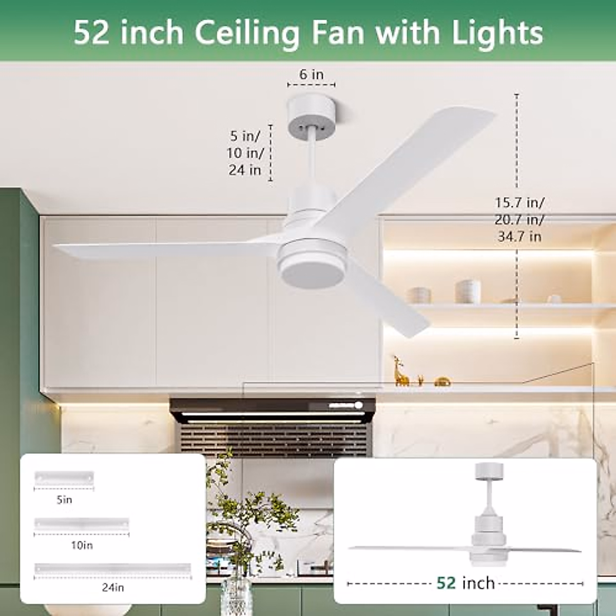 BECLOG Ceiling Fans with Lights and Remote, 52" Ceiling Fan Modern Noiseless Reversible DC Motor for Patio Farmhouse Bedroom Indoor/Outdoor