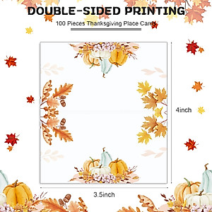 100 Pcs Thanksgiving Place Card Fall Table Place Card Pumpkin Place Card Guest Seating Tent Card Folded Name Card for Thanksgiving Bridal Shower Birthday Harvest Party Supplies, 3.5 x 3.9 Inch