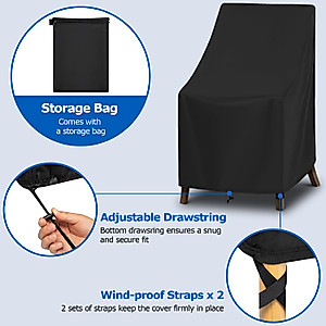 SunPatio Outdoor High Back Chair Covers Waterproof, 2 Pack Stackable Patio Chair Covers with Windproof Straps, Outdoor Patio Furniture Covers All Weather Protection, 27" x 30" x 42", Black