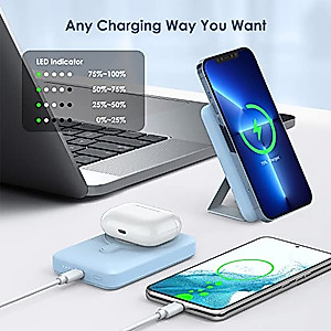 Magnetic Wireless Portable Charger Compatible with iPhone 14/13/12 Series, 10000mAh Foldable Mag-Safe Battery Pack Fast Charging Power Bank and USB-C for Phone 13/13 Pro Max/12/12 Pro Max/12 Mini