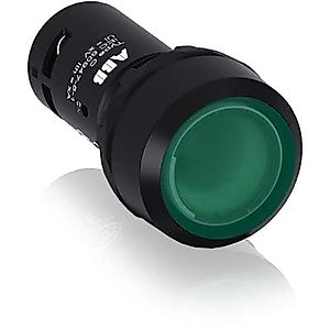 Pushbutton Switch; Illum; Flush; Black Plastic Bezel; Mom; 120 VAC/VDC; 1 NO; Green, CP1-12G-10