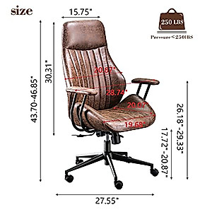 ovios Home Office Desk Chairs Ergonomic Office Chair Computer Desk Chair High Back Suede Fabric Desk Chair for Executive or Home Office (Dark Brown)