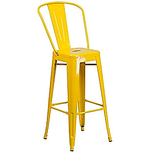 EMMA + OLIVER Commercial 24" Round Yellow Metal Indoor-Outdoor Bar Table Set-2 Cafe Stools