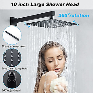 DMDMBATH Shower System Matte Black with 10 inch Rain Shower Head High Pressure Shower Faucet Set Shower Fixture Complete Combo Set Bathroom Bathtub Shower Trim Systems (Matte Black)