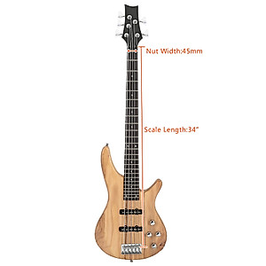 Ktaxon 5 String Electric Bass Guitar, Full Size Standard Right Handed Rosewood Fretboard Bass Kit with Strap, Cable, Pick, Wrench Tool (Burlywood)