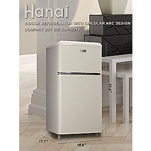 WANAI Compact Refrigerator 3.2 Cu.Ft Retro Cream Fridge With Freezer 2 Door Mini Refrigerator with 7 TEMP Modes, Removable Shelves, LED Lights, Ideal for Apartment Dorm and Office, Cream