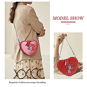 LUI SUI Women Red Heart Purse Cute Love Heart Shape Girls Shoulder Handbag Mini Clutch Chain Purse Chic Tote