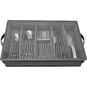 Sorbus Flatware Storage Chest with Clear Lid, Great Fabric Container Box for Organizing Utensils, Silverware, Flatware, Large Capacity, Gray