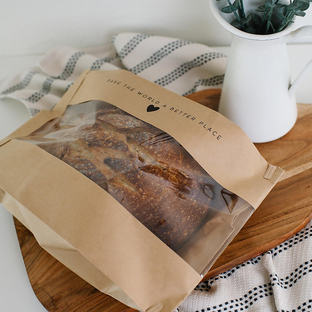 50 pk Paper Bread Bags for Homemade Bread Gift Giving | Kraft Paper Bread Loaf Bags with Window | Sourdough Bread Bags for Gifting | Tin Tie Tab | Cookies | Bakery | Treat Packaging | Home Kitchen