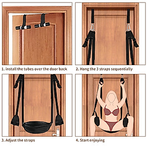 BDSM Door Sex Swing with Seat, Bondage Slave Newest Leather Soft Plush Sex Slings with Adjustable Straps, Hanging Door Handcuffs Leg Restraints Spreader Adult Sex Toys for Couple, Holds up to 300lbs