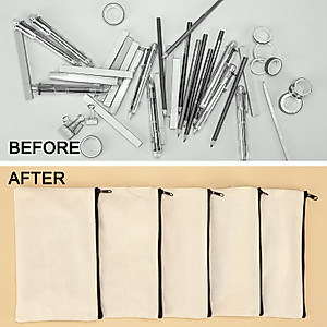 EOOUT 16pcs Blank Canvas Zipper Pouch for DIY Craft, Canvas Makeup Bags Small Pencil Pouch with Zipper in Bulk Canvas Cosmetic Bag Multi-Purpose Travel Bags (8.3×5inch)