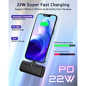 GIN FOXI Portable Charger for iPhone, 22W PD Super Fast Charging Upgraded 5000mAh Small Portable Charger Power Bank Smart LCD Display Mini Portable Phone Charger Battery Pack for iPhone Airpods, Black