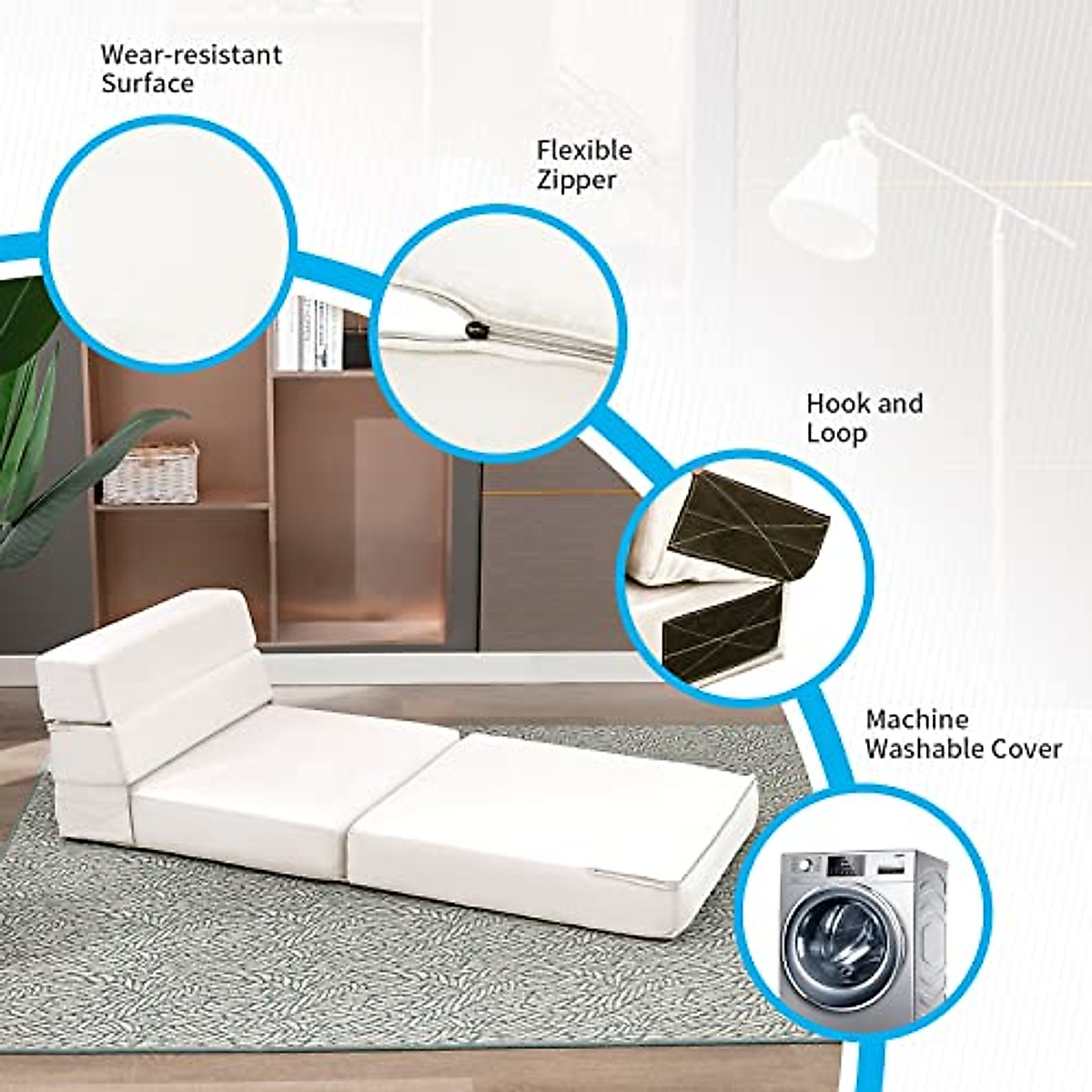 Mjkone Folding Futon Sofa Bed, Modern Convertible Couch for Compact Living Room Office Apartment Space, Modular Sectional Sofa for Resting Camping- Single, Beige