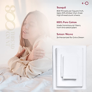 Mayfair Linen 100% Egyptian Cotton Sheets Queen Size - 800 High Thread Count Sheets Queen, 4 PC White Luxury Hotel Bedsheet for Queen Size Bed, 16" Deep Pocket Sateen Soft Cooling Bedding Sets