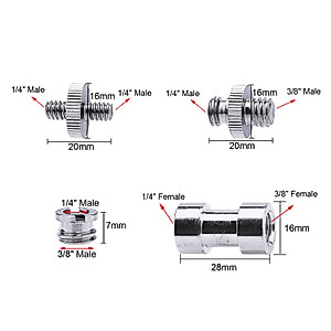 Sunmns 1/4 Inch and 3/8 Inch Converter Threaded Screws Adapter Mount Set for Camera/Tripod/Monopod/Ballhead, 21 Pieces